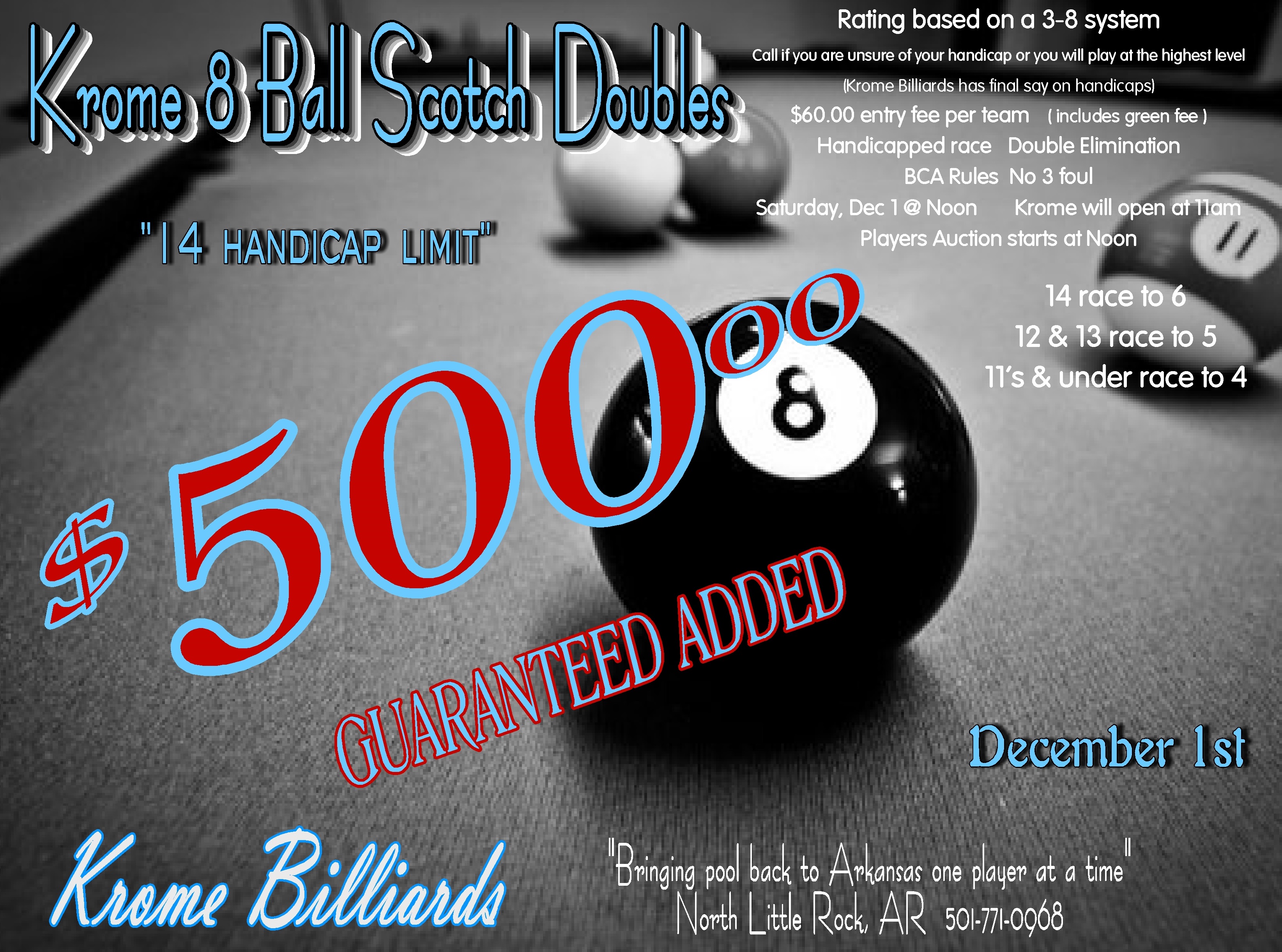 scotch doubles 8 ball H14 Dec - Krome Billiards